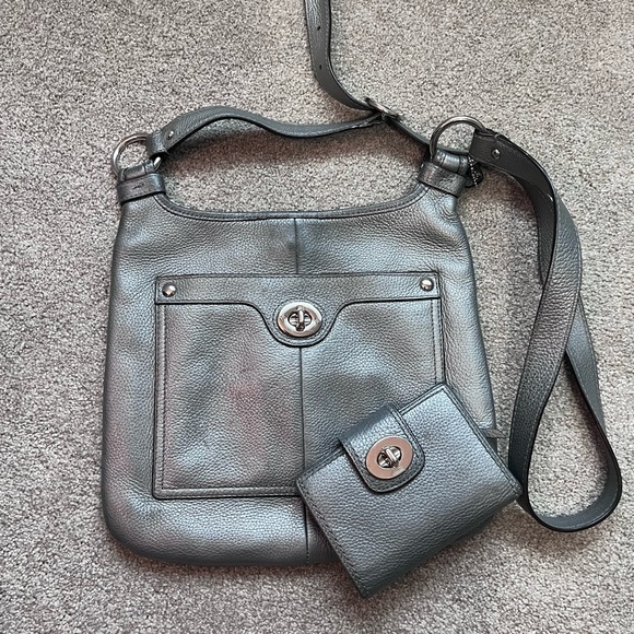 Coach | Bags | Coach Silver Pebbled Leather Penelope Crossbody Bag ...
